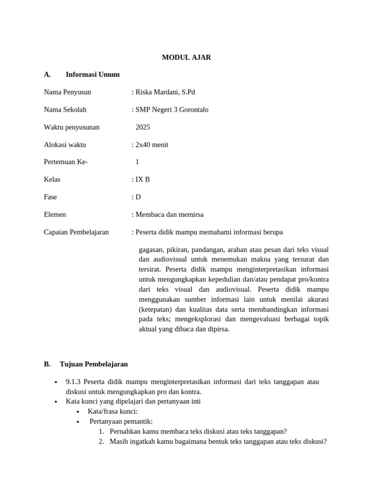 Modul Ajar Teks Diskusi | PDF