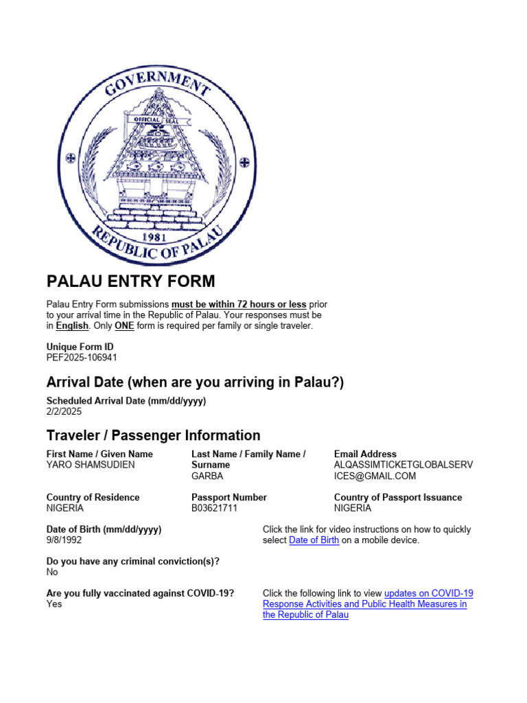 PAL Passenger Profile & Health Form | PDF