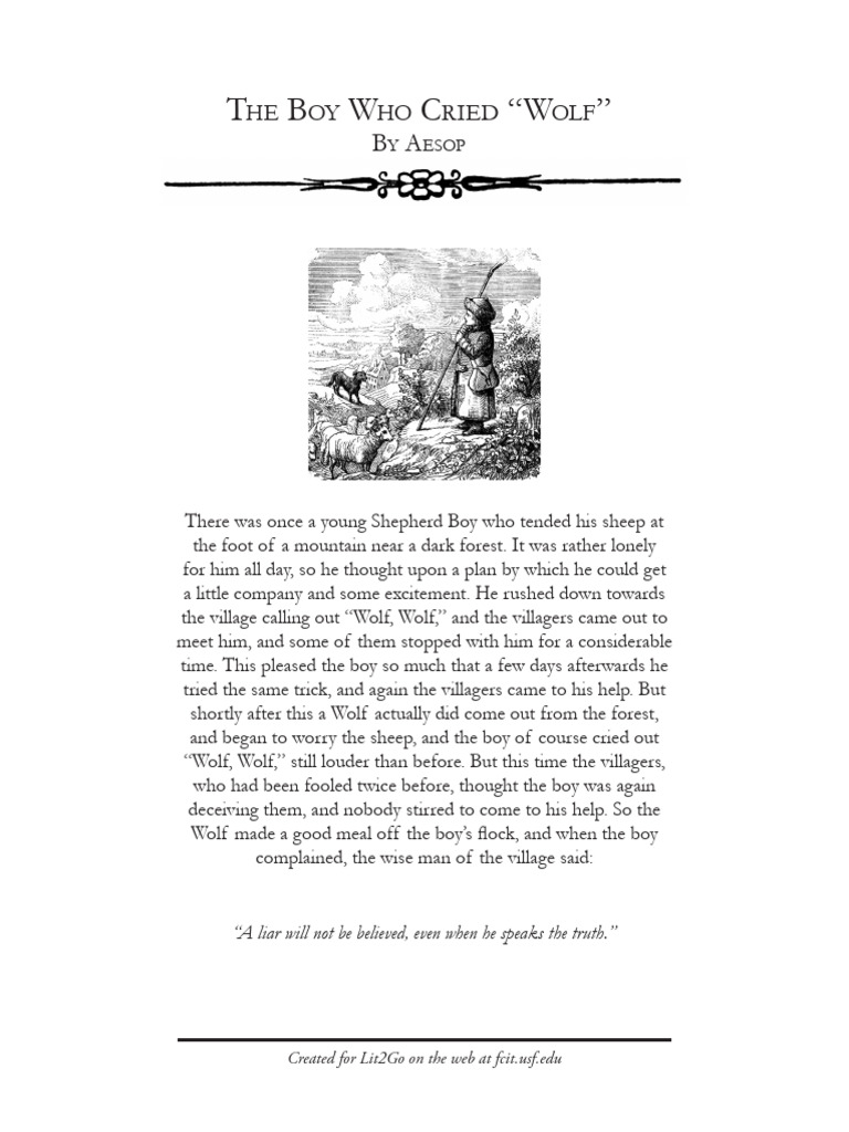 Aesops Fables 010 The Boy Who Cried Wolf | PDF
