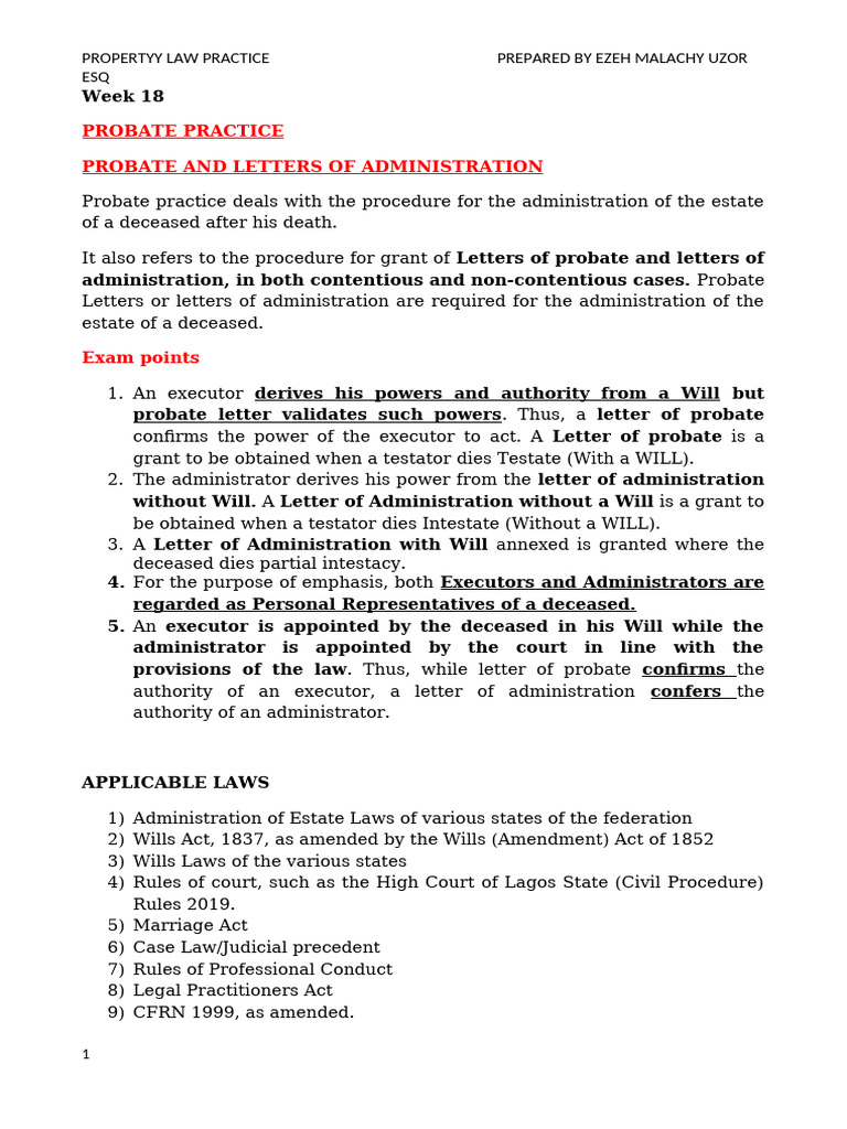 Week 18 - Probate Practice | PDF | Probate | Will And Testament