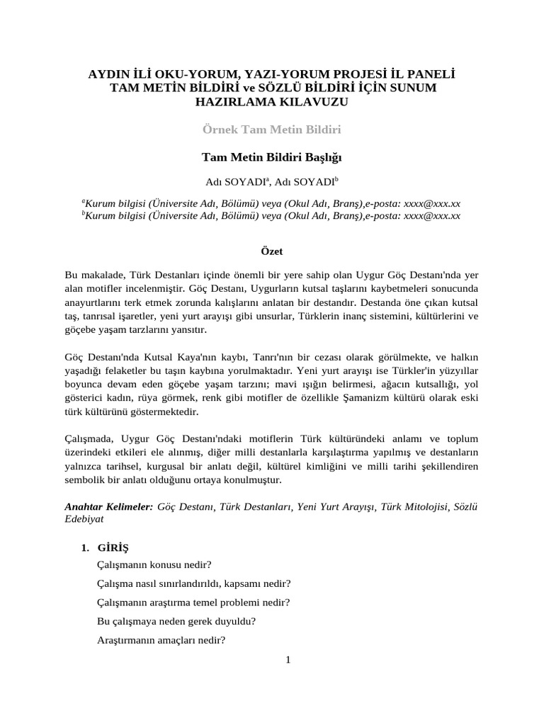 Tam Metin Bildiri Ve Sunu Hazırlama Kılavuzu | PDF