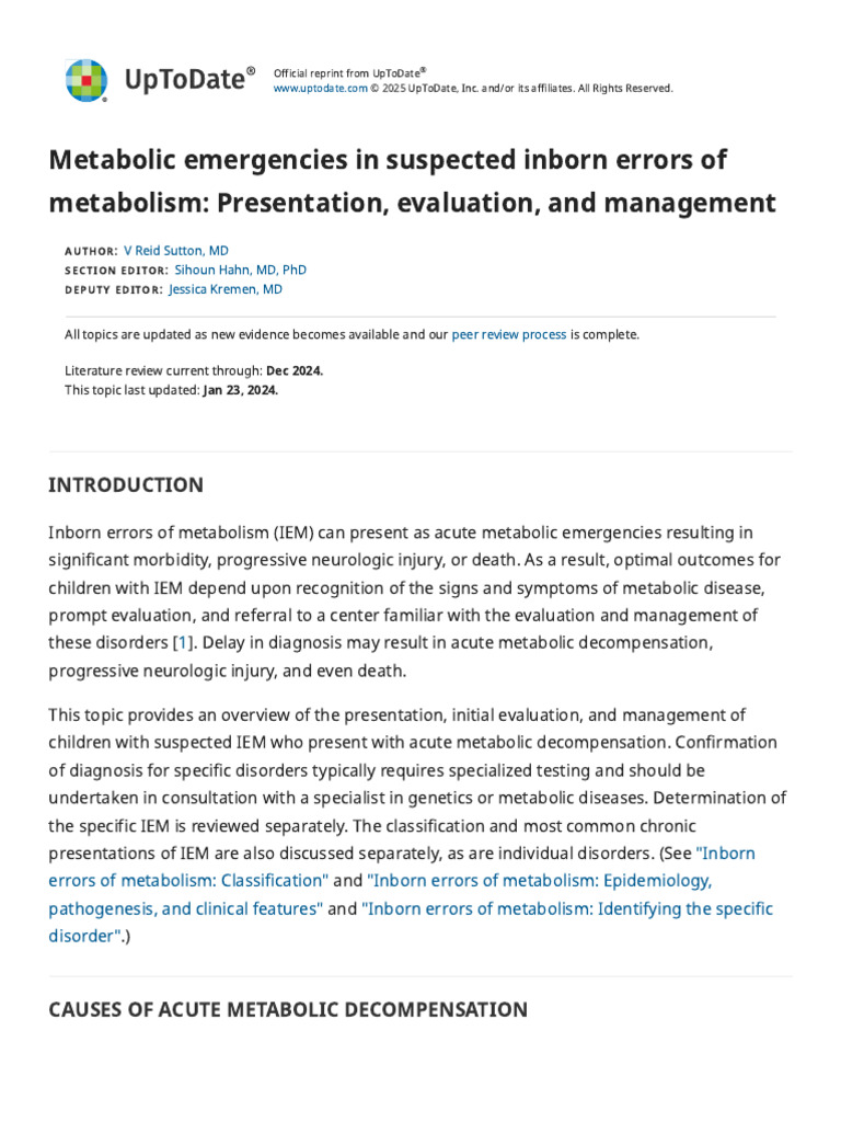 Metabolic Emergencies in Suspected Inborn Errors of Metabolism ...