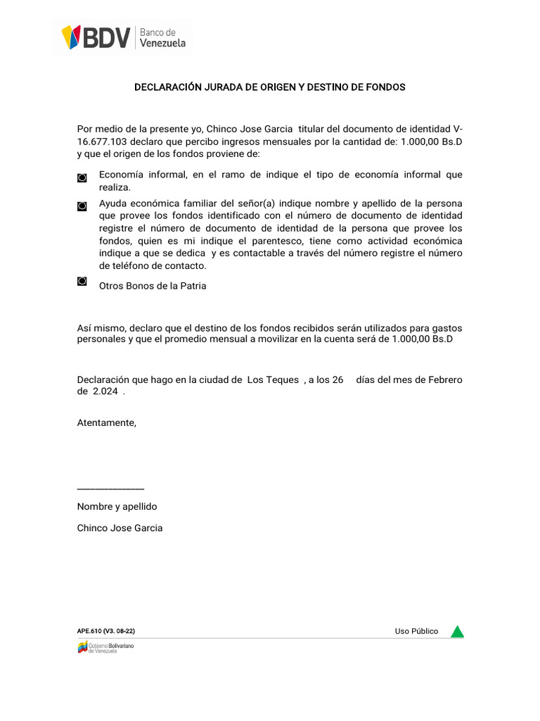 Declaración Jurada BDV | PDF