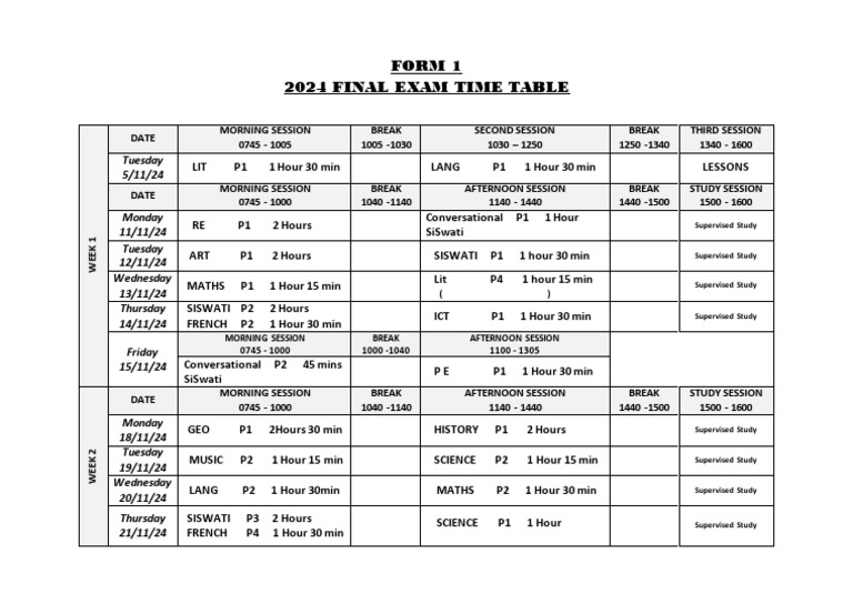 F1 Final Exam Timetable 2024 | PDF
