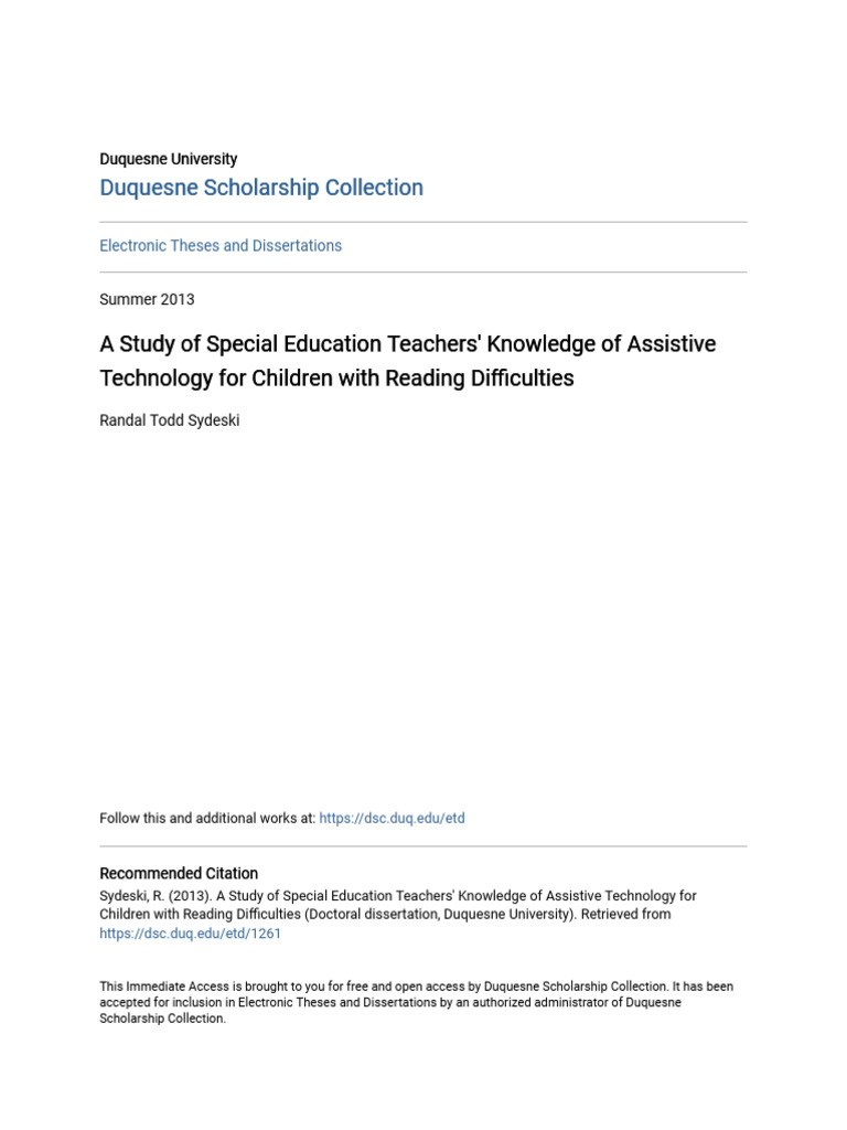 A Study of Special Education Teachers Knowledge of Assistive Tec | PDF ...