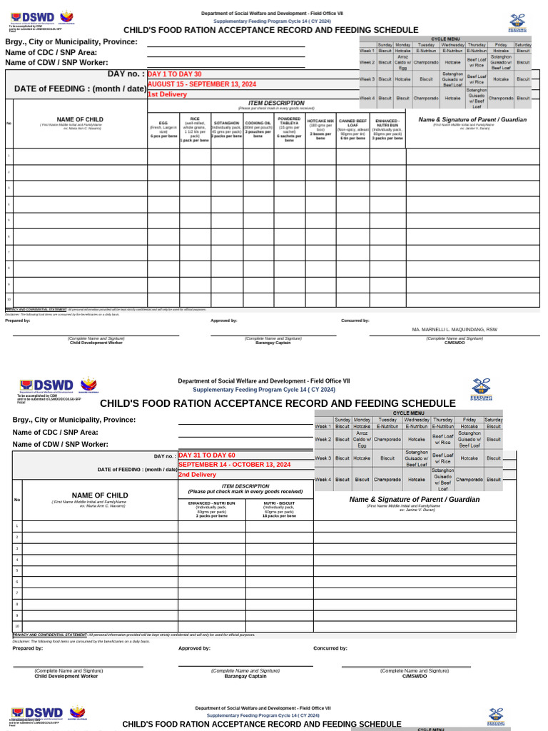 Daily Food Ration 2024 (1) | PDF | Cuisine | Foods