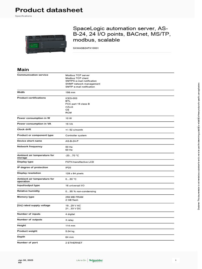 Schneider Electric - SpaceLogic-ASB-Automation-Server - SXWASB24PX10001 | PDF | Internet ...