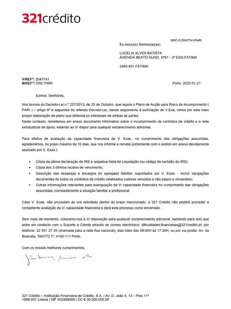 Carta Abertura Pari 250121 05945660Q2 | PDF | Crédito | Finanças e ...