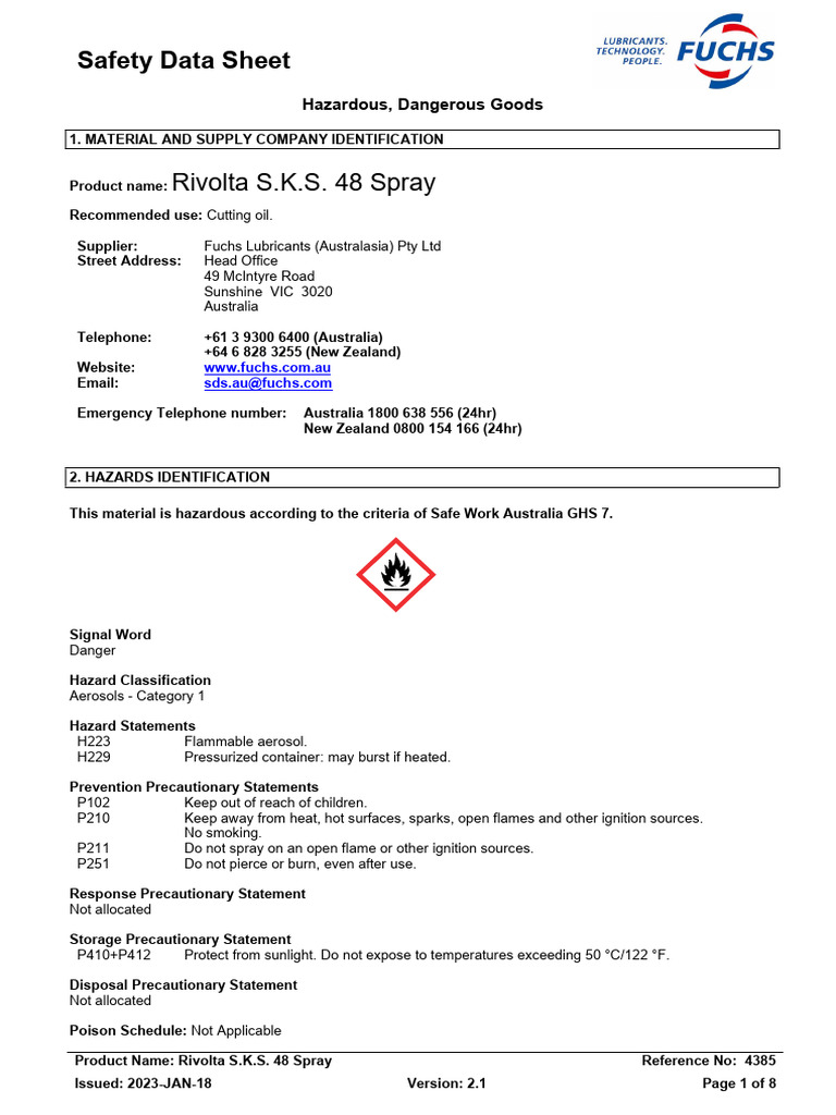 Rivolta S K S 48 Spray-SDS | PDF | Dangerous Goods | Toxicity