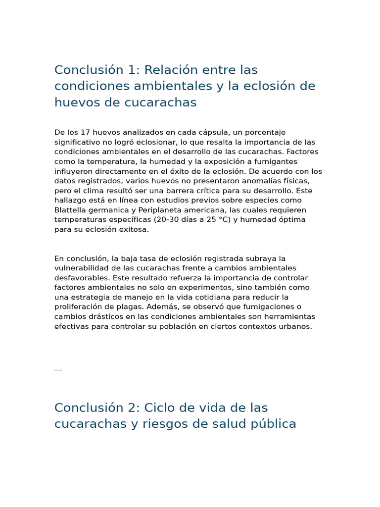 Impacto Ambiental en Eclosión de Cucarachas | PDF | Entorno natural ...