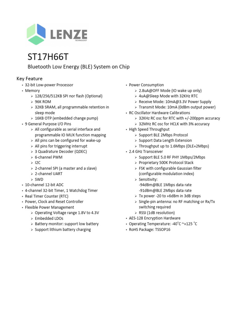 ST17H66T BLE SoC Datasheet v1.4 202209 | PDF | Analog To Digital ...