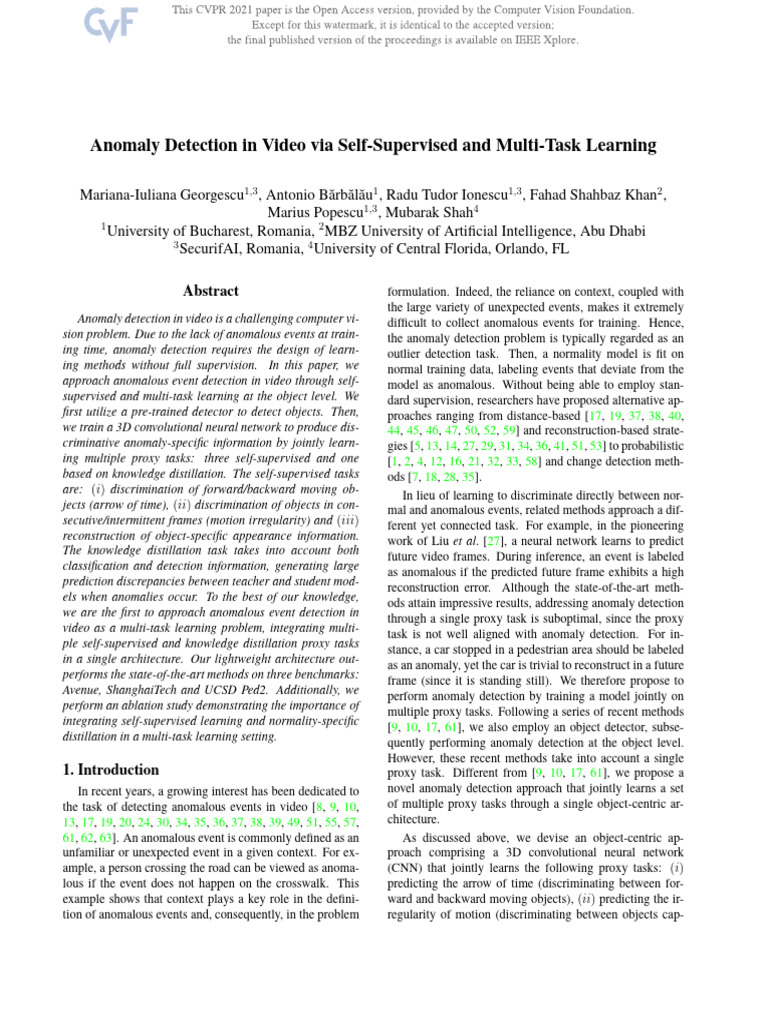 Georgescu Anomaly Detection in Video Via Self-Supervised and Multi-Task Learning CVPR 2021 Paper ...