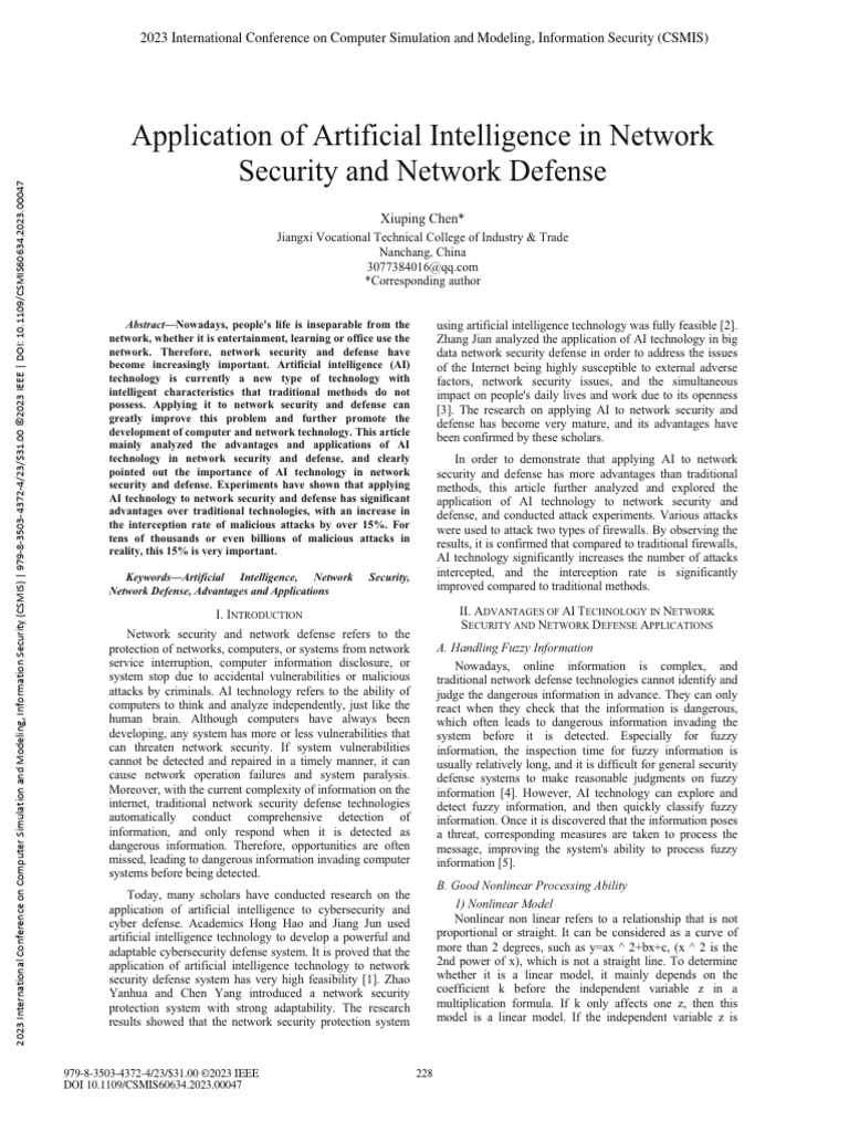 Application of Artificial Intelligence in Network Security and Network Defense | PDF | Security ...
