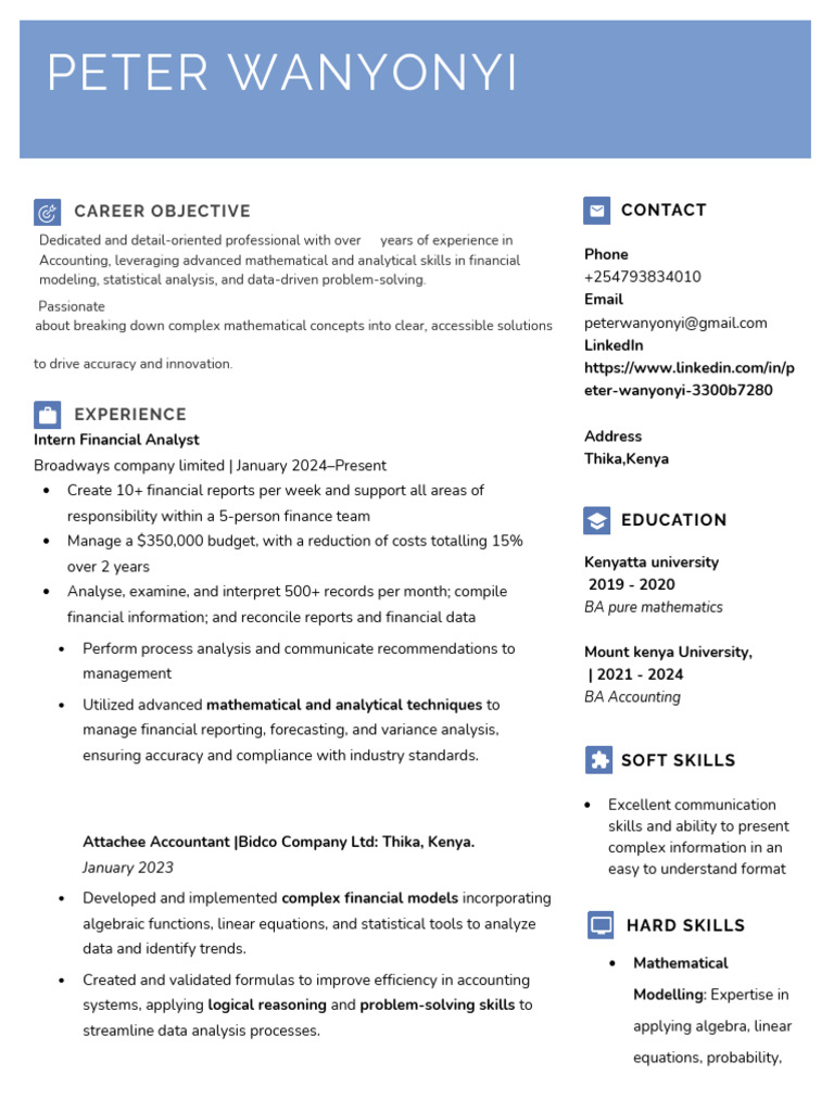 Accounting Resume Math Peter | PDF | Mathematics | Statistics