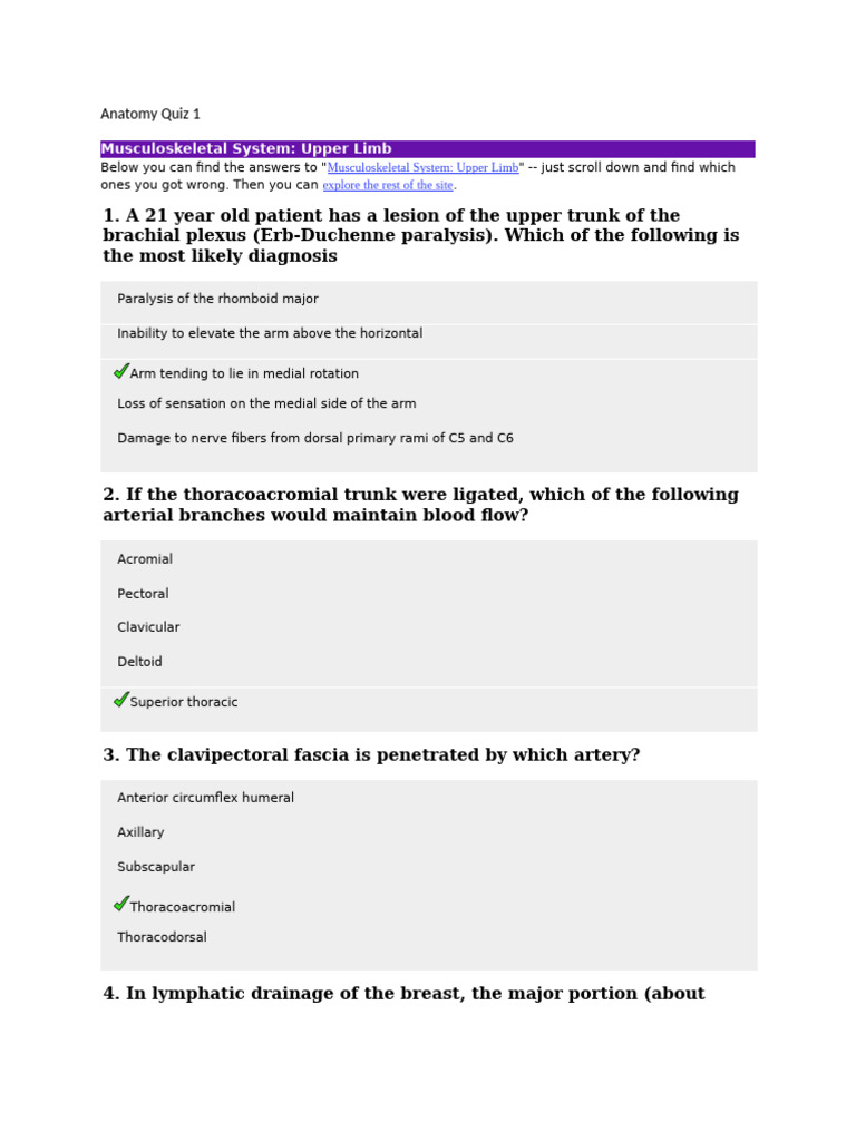 Anatomy Quiz 1 Pdf Arm Limbs Anatomy