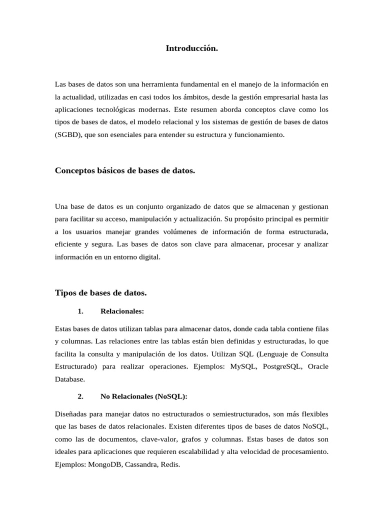 Tipos y Modelos de Bases de Datos | PDF | Bases de datos | No Sql
