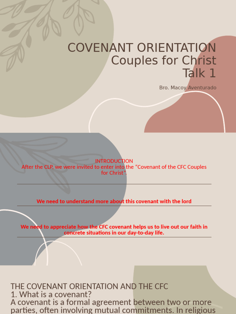 Covenant Orientation Talk 1 | PDF | Covenant (Biblical) | New Covenant