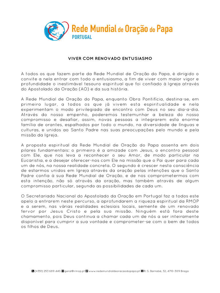 Viver com Entusiasmo na Oração do Papa | PDF