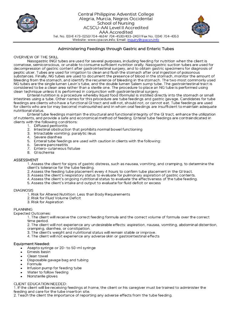 Administering Feedings Through Gastric and Enteric Tubes | PDF ...