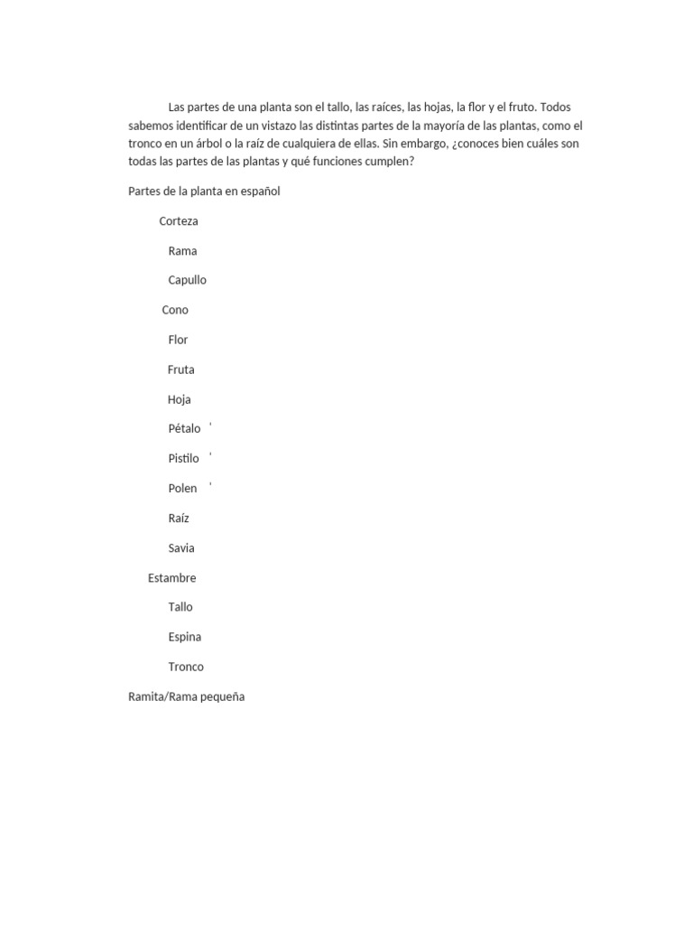 Partes de La Planta en Español | PDF