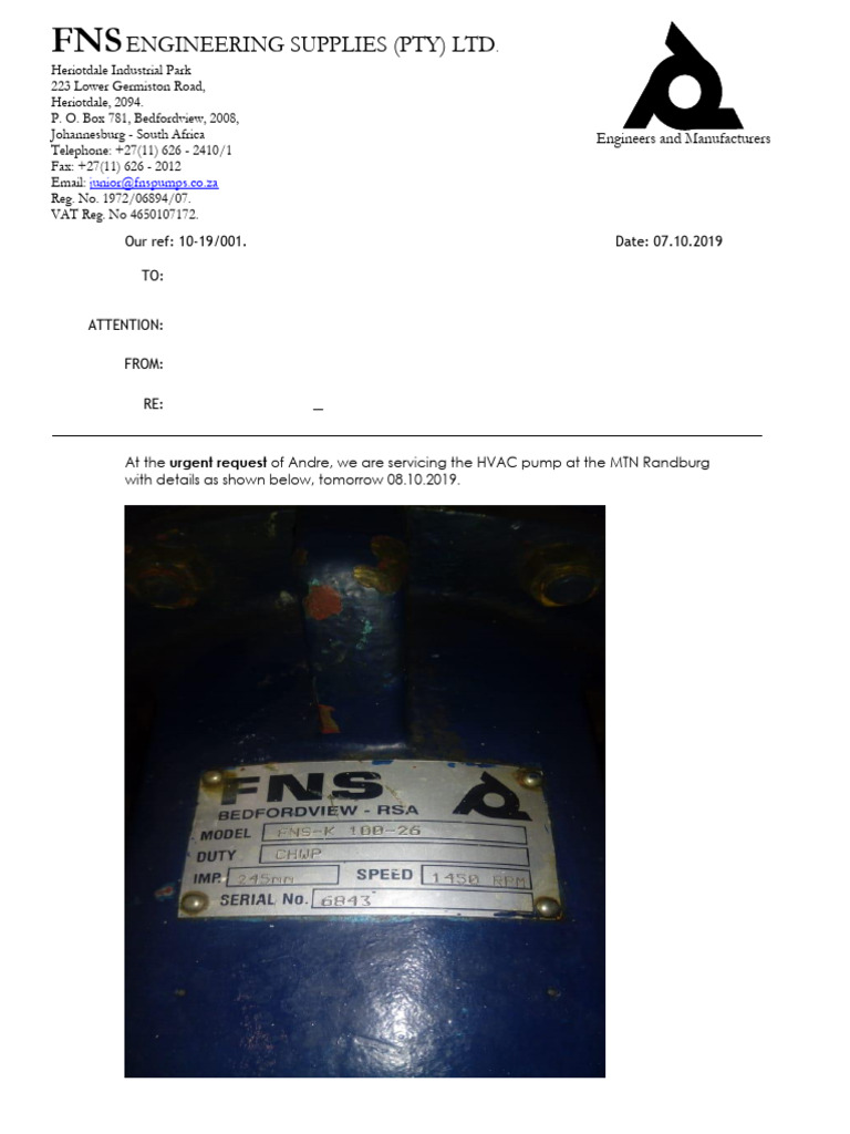 HVAC Pump Service Quotation for MTN Randburg | PDF | Mechanical ...