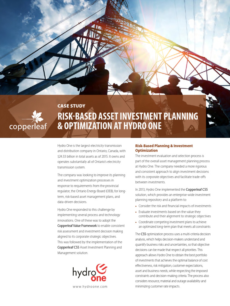 Copperleaf CaseStudy HydroOne 0217 | PDF | Risk | Investing