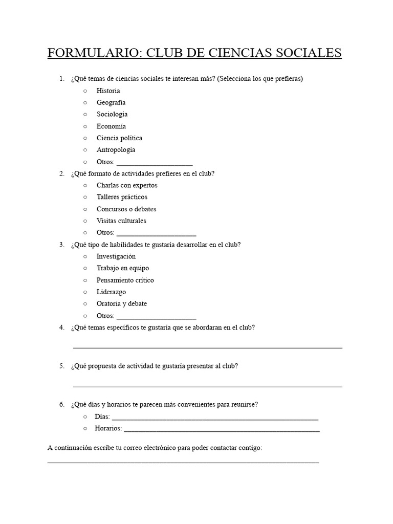 Formulario - Club de Ciencias Sociales | PDF