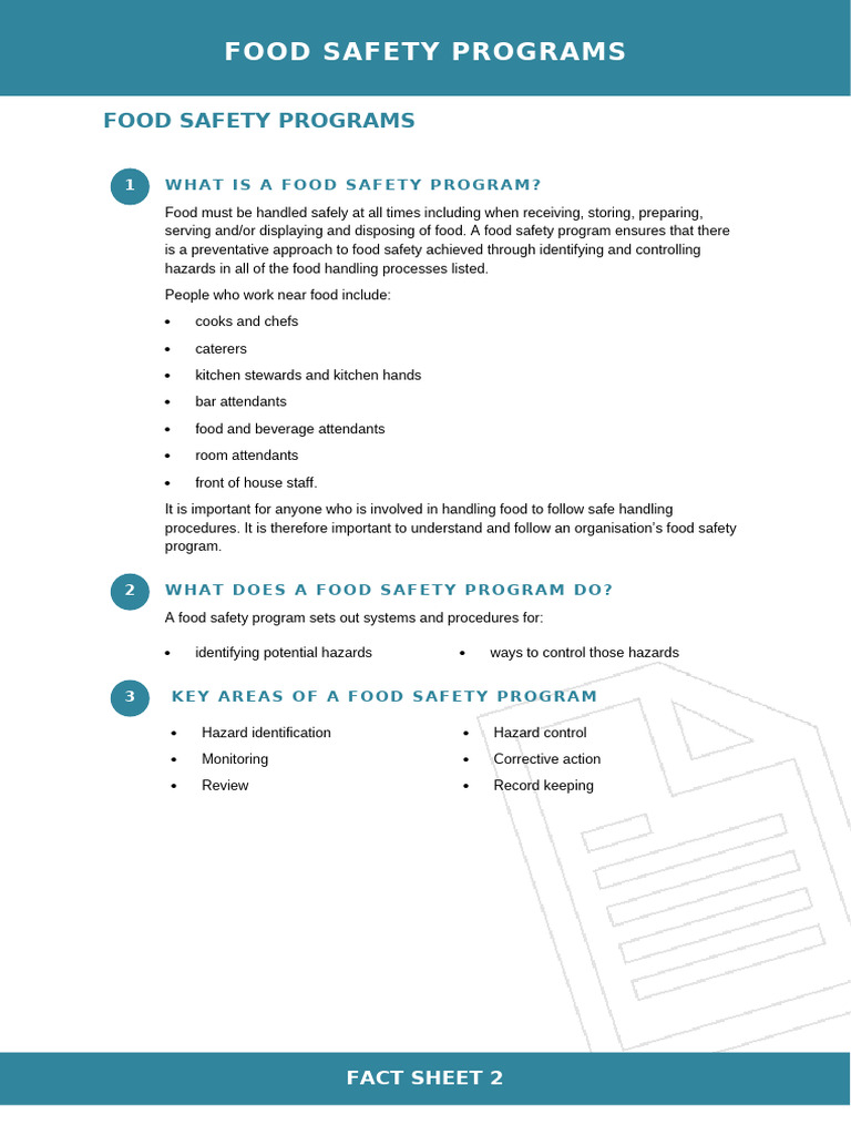 Fact Sheet 2 - Food Safety Programs | PDF | Food Safety | Foodborne Illness