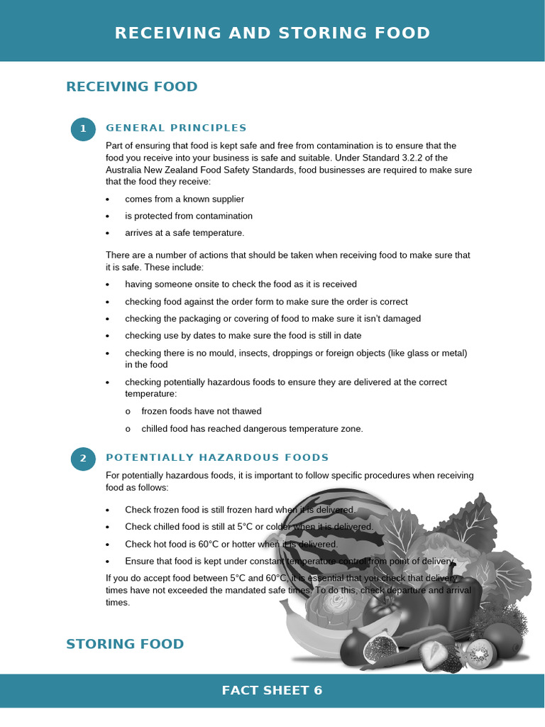 Fact Sheet 6 - Receiving and storing food | PDF | Refrigerator | Vegetables