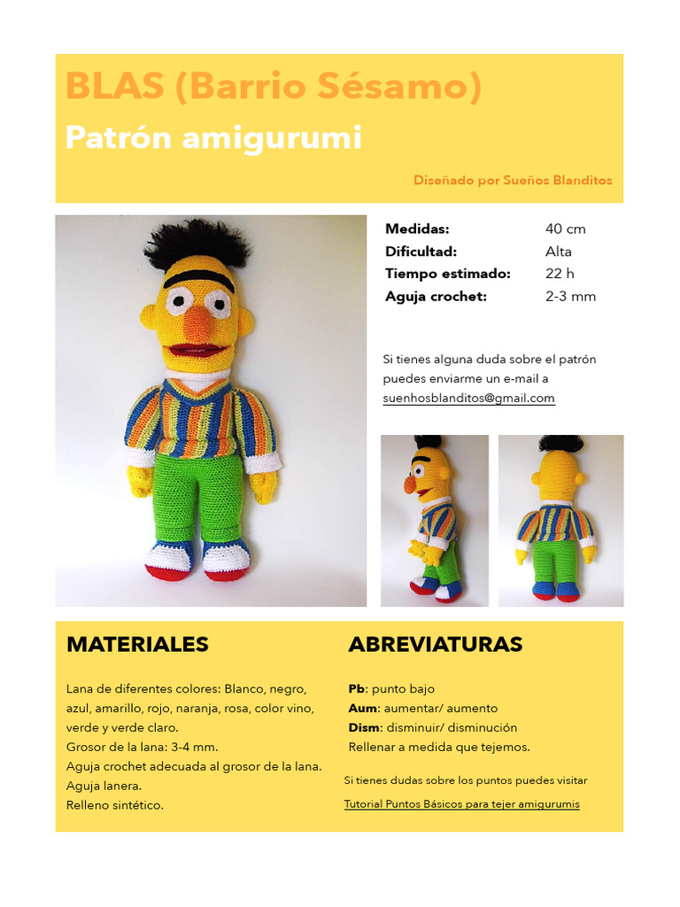 Patrón Amigurumi Blas de Barrio Sésamo | PDF | Color