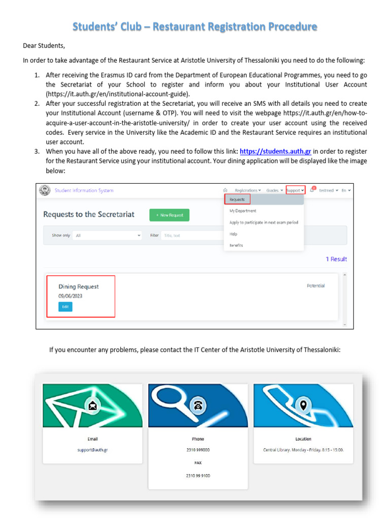 Restaurant Registration for Students | PDF