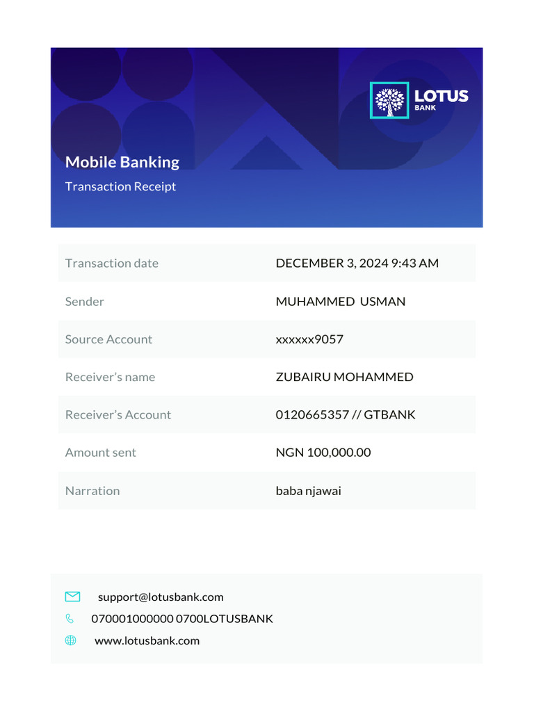 Lotus Bank - Transaction Receipt | PDF