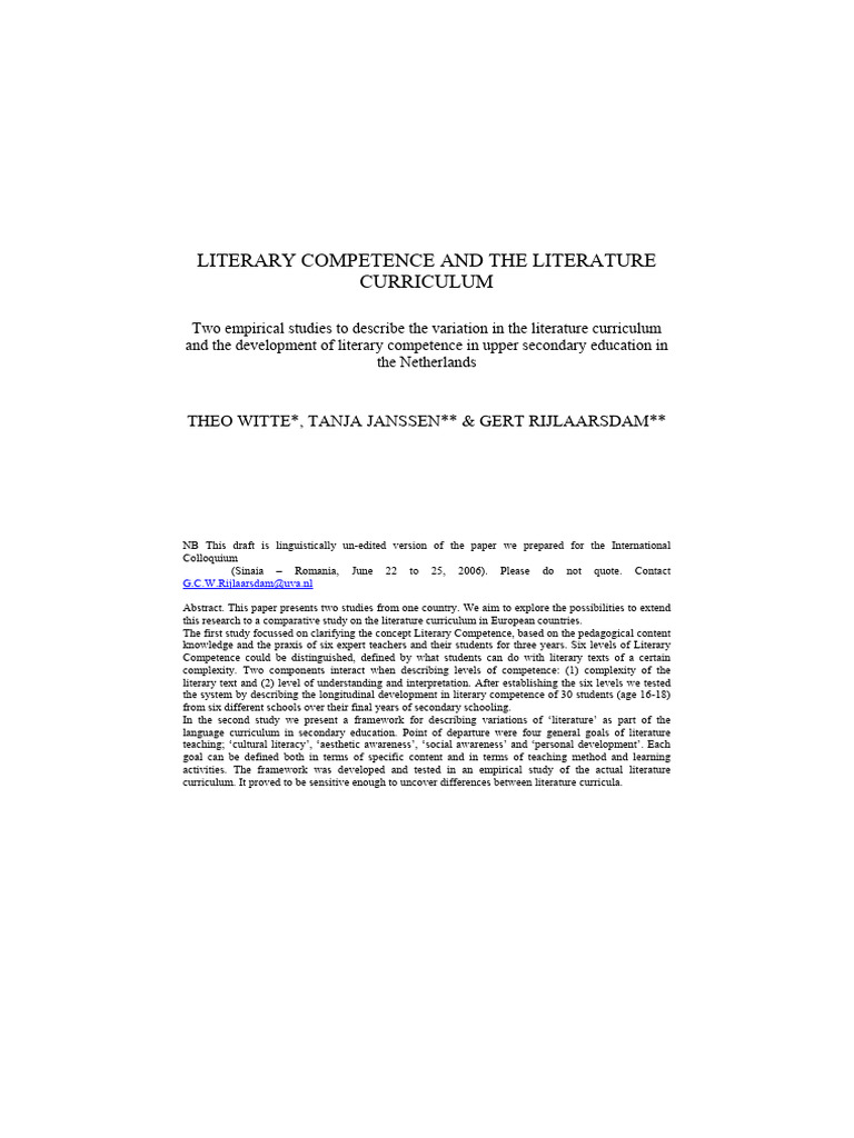 Literary Competence in Dutch Education | PDF | Curriculum | Experience
