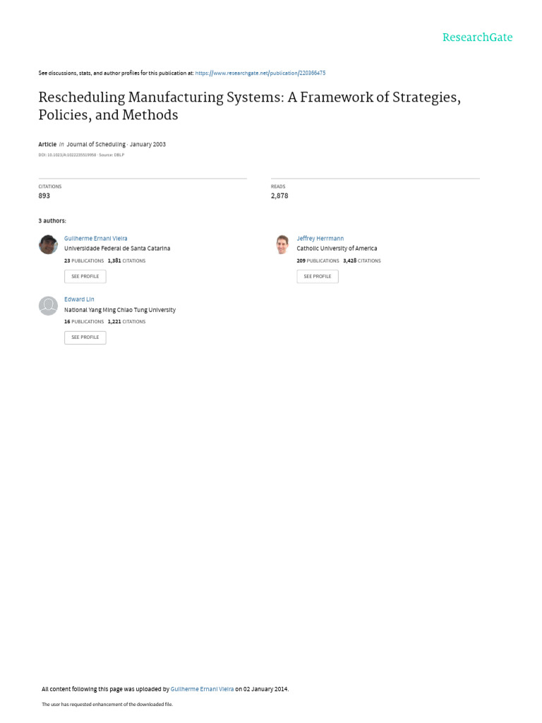 Rescheduling Manufacturing Systems A Framework of | PDF | Scheduling (Computing) | Policy