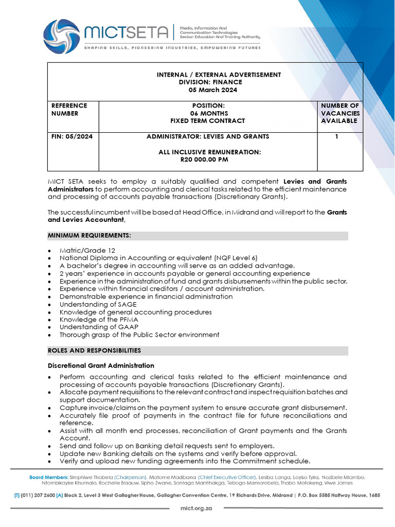 Advert Admin Levies and Grants Ref 052024 | PDF | Regulatory Compliance ...