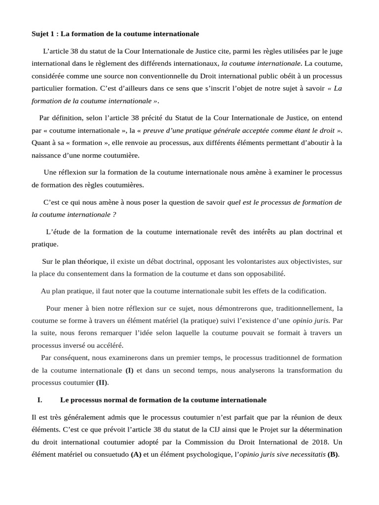 Formation de la coutume internationale | PDF | Loi internationale | Justice