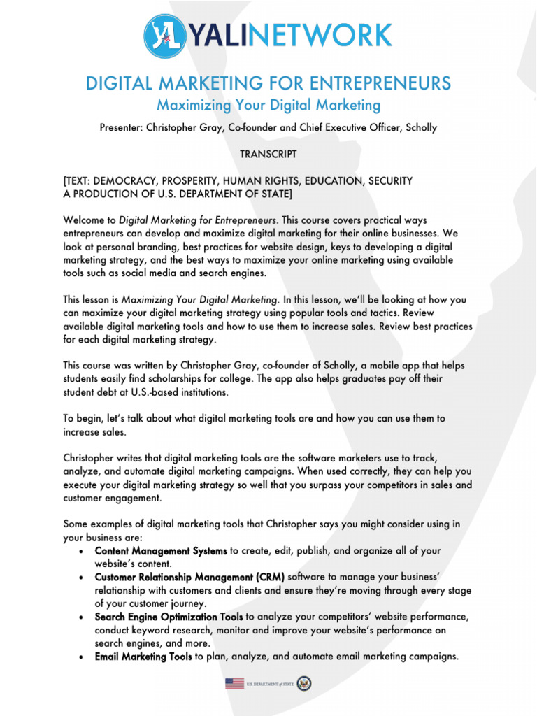 3YALI Maximizing Your Digital Marketing Transcript | PDF | Digital ...