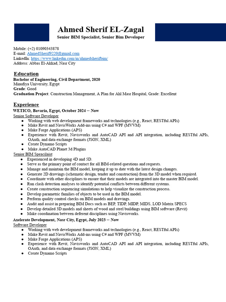 Ahmed Sherif ELZagal 20250125 | PDF | Autodesk Revit | Building Information Modeling