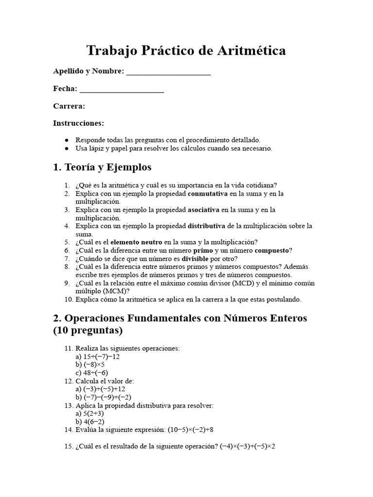 Trabajo Pr-Ctico de Aritm-Tica | PDF | Matemáticas discretas | Teoría de los números