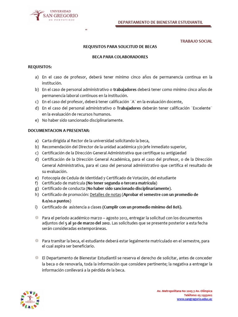 Requisitos para Solicitud de Becas | PDF | Trabajo Social | Beca