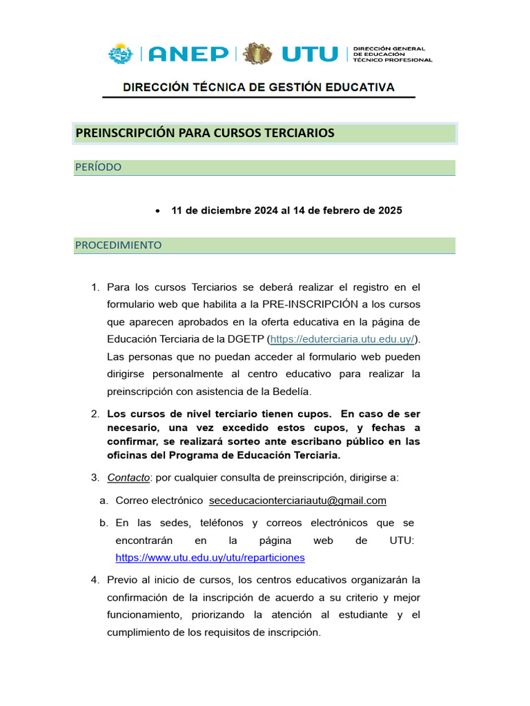Inscripciones 2025 Dgetp Utu | PDF