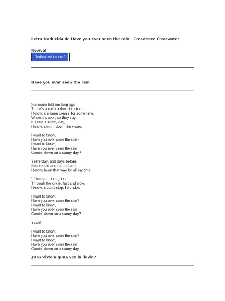 Letra traducida: Have You Ever Seen the Rain | PDF