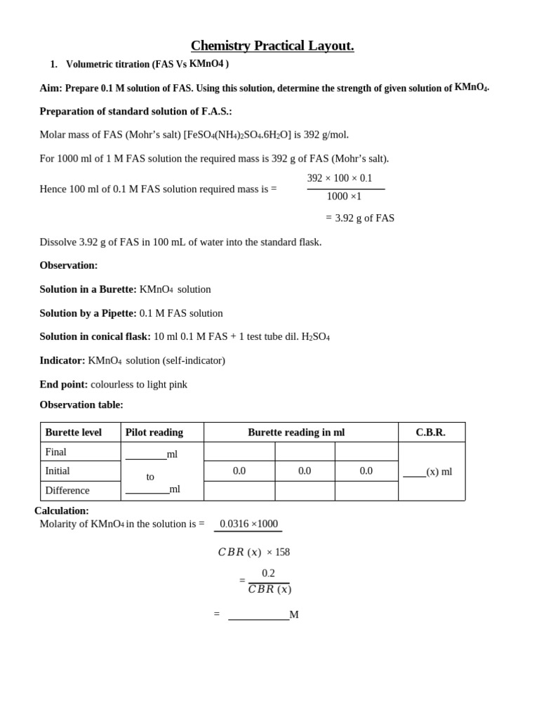 Chemistry Practical Layout Pdf Titration Chemistry