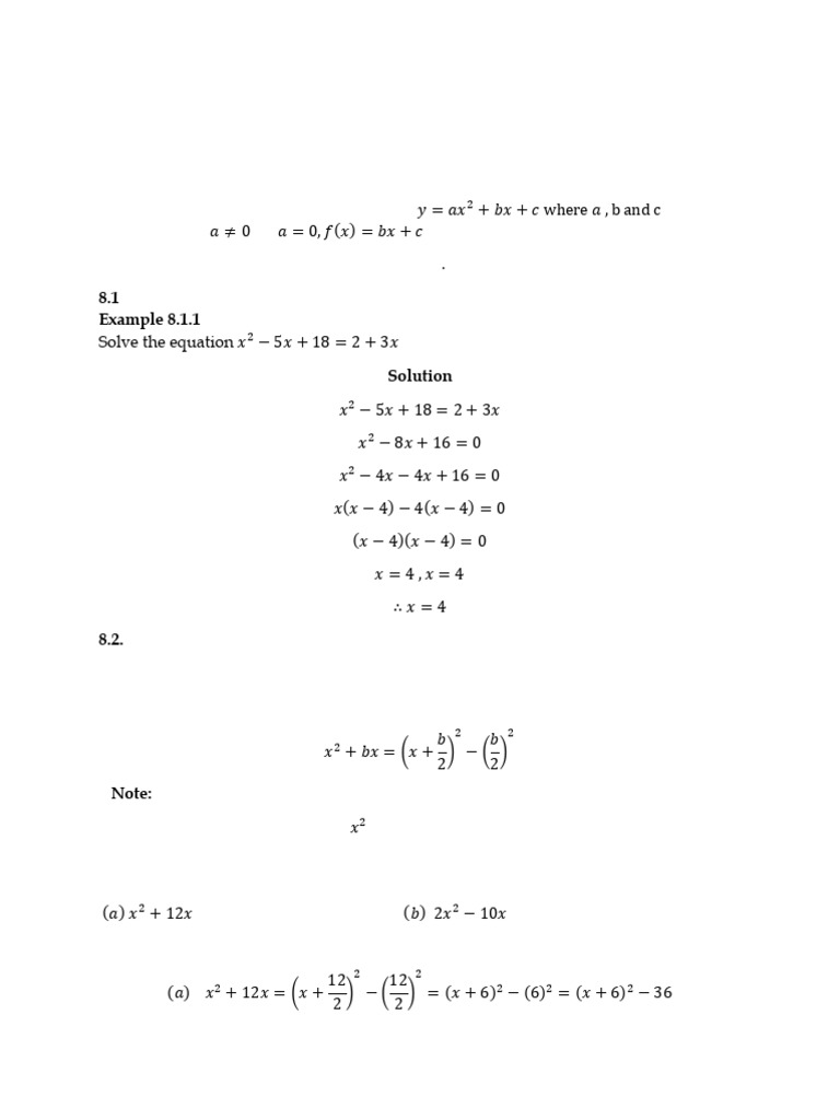Unit 8 Preliminary Algebra | PDF | Quadratic Equation | Mathematical Analysis