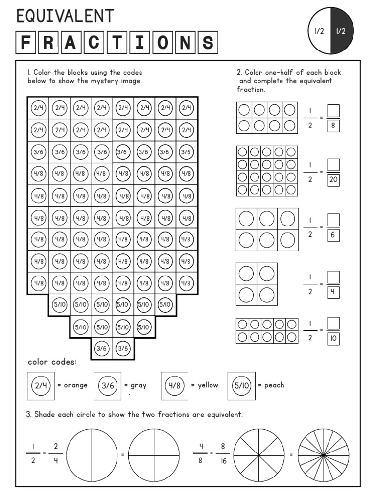 Equivalent Fractions Coloring Guide | PDF | Color | Vision