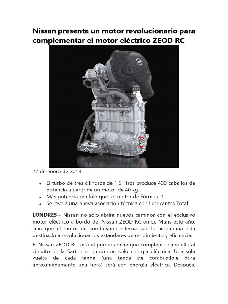 Nissan Presenta Un Motor Revolucionario para Complementar El Motor ...