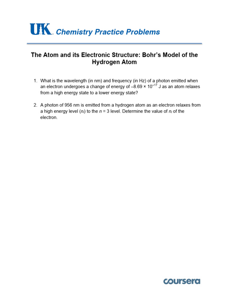 04 PracticeProblems 1 04 Atoms - ElectronicStructure Bohrsmodel | PDF