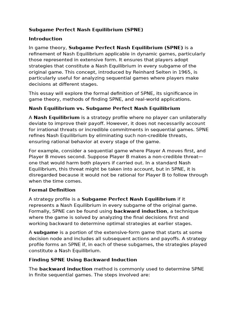 Subgame Perfect Nash Equilibrium | PDF | Mathematical And Quantitative ...
