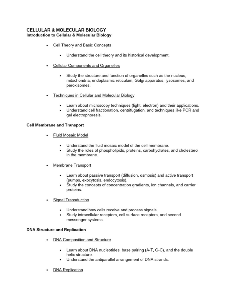 CELLULAR and Molecular Biology Study Guide | PDF | Genetics | Cell Membrane