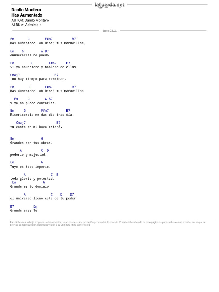 "Has Aumentado: Letra de Danilo Montero" | PDF
